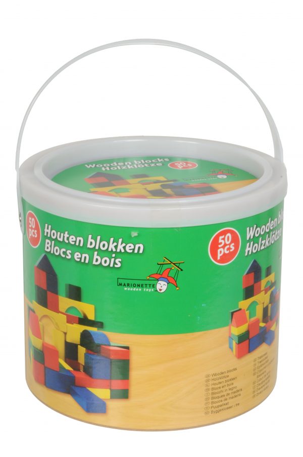 50 Pieces Wooden Blocks Building Construction Toy in Bucket ...