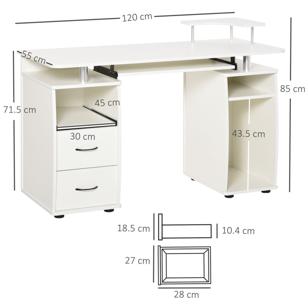 White Computer Desk Office PC Workstation - HomeStoreDirect